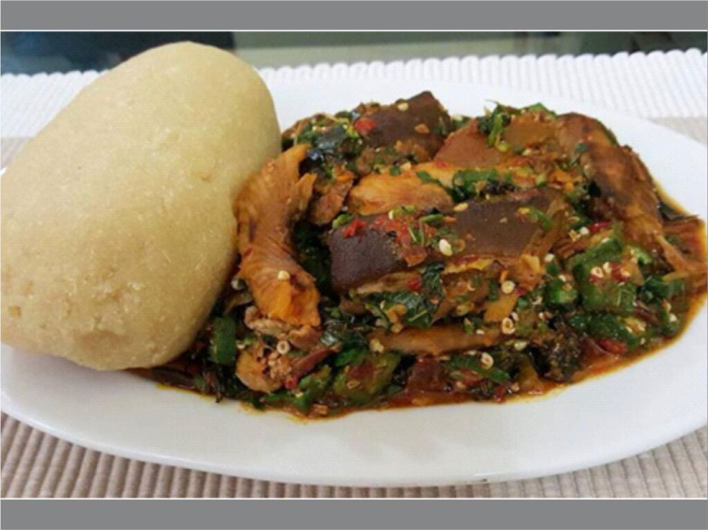 Okra Soup + Garri + Assorted Meat – Thunder Bay African Restaurant